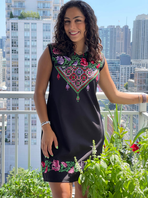 Custom Black Dress – Elegant Palestinian Embroidery - 21-06 - HAMA Fashion